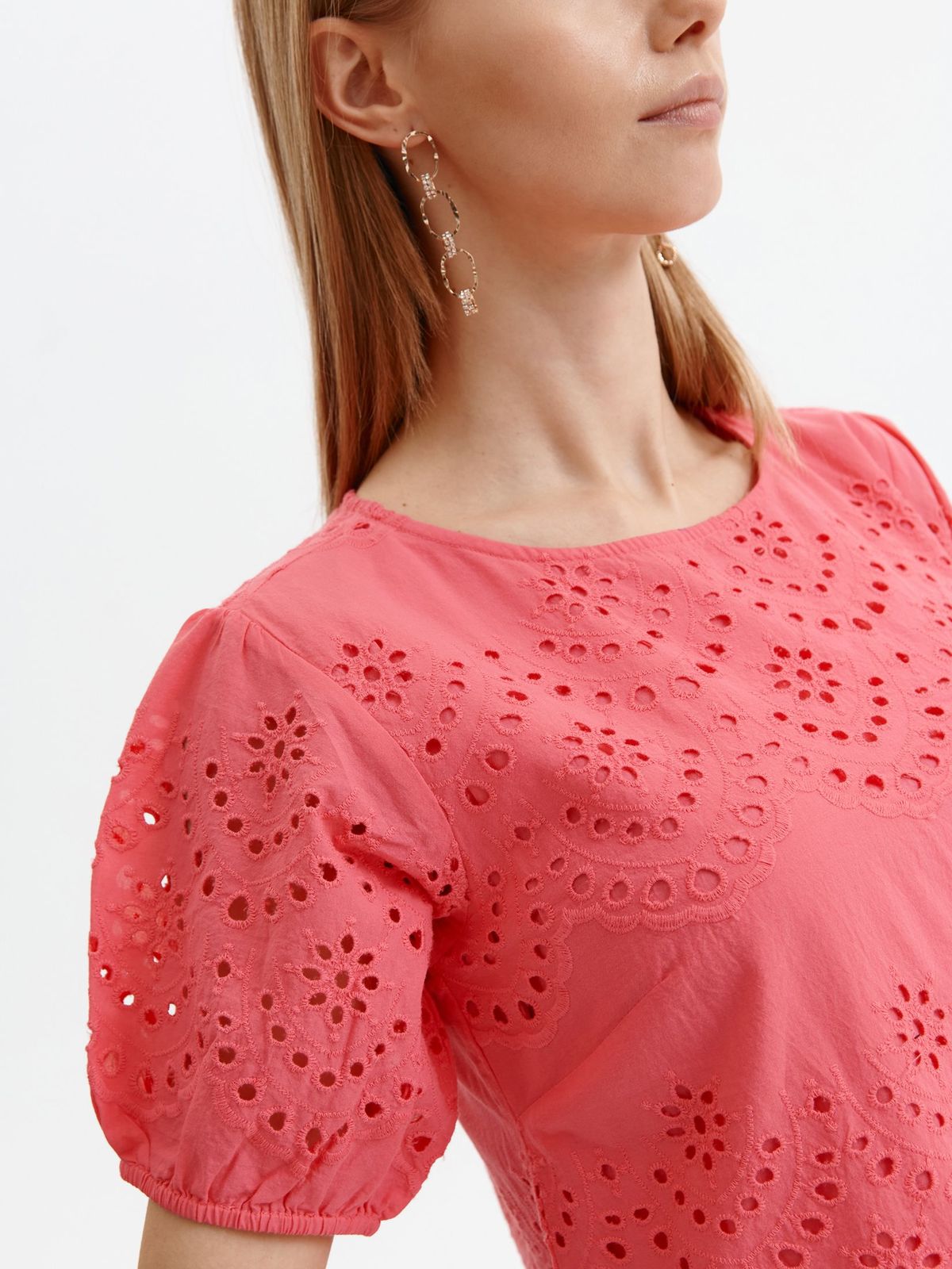 Къса памучна рокля с дантела и буфан ръкави | Trendo.bg