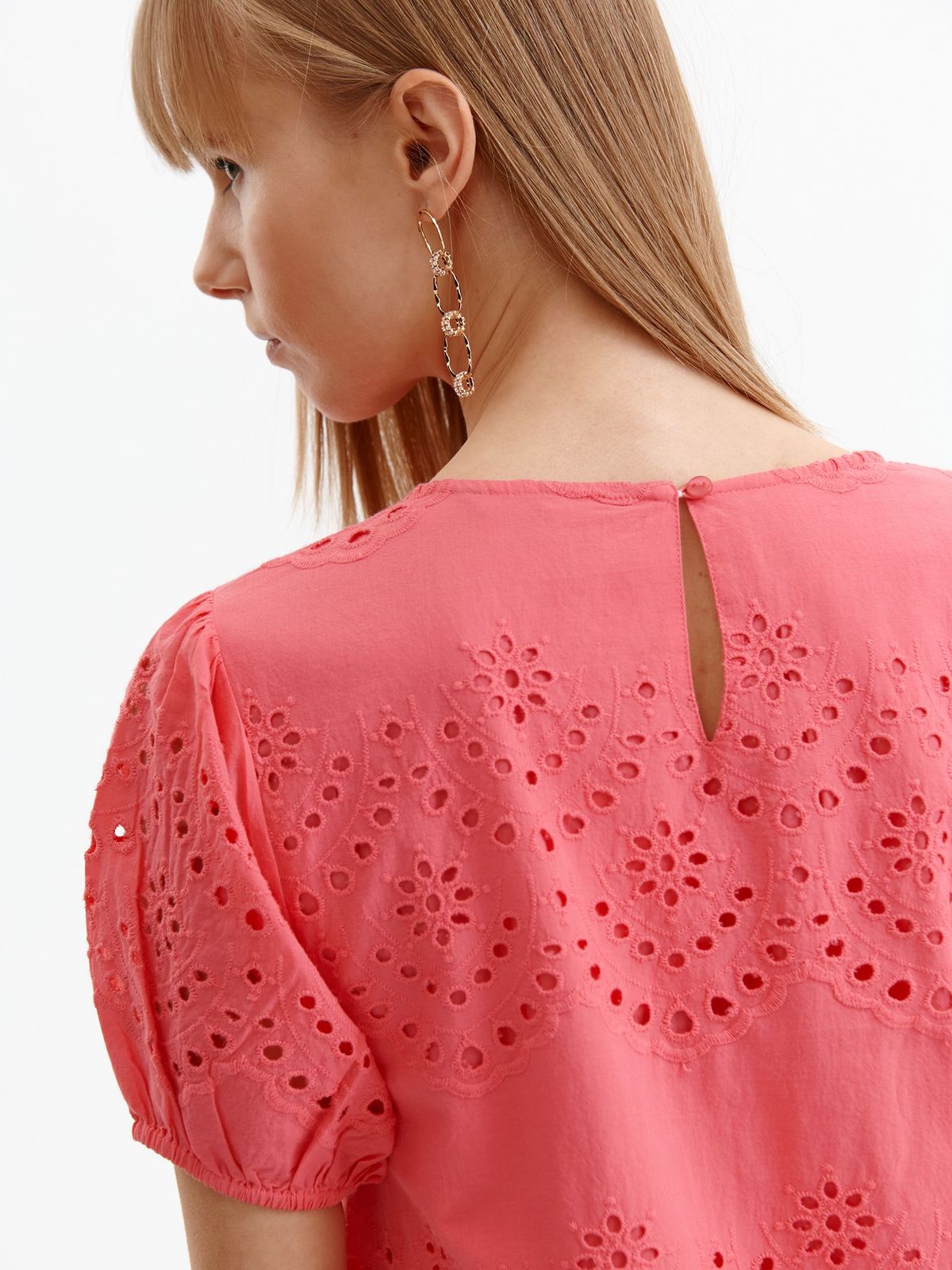 Къса памучна рокля с дантела и буфан ръкави | Trendo.bg